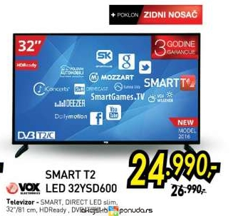 Vox televizor 32 in Smart LED HD Ready 32YSD600, Vox