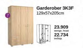 Garderober 3K3F, 129x57x205 cm, Matis