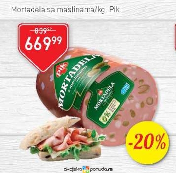 Mortadela sa maslinama Pik, 1kg, Pik
