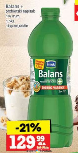 Jogurt Balans+ probiotic Imlek, 1,5kg, Imlek