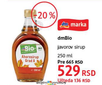 dmBio Javorov sirup 250 ml, dmBio