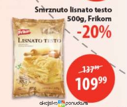 Smrznuto lisnato testo Frikom, 500g, Frikom