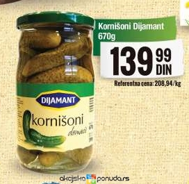 Kornišoni u tegli Dijamant, 670g, Dijamant