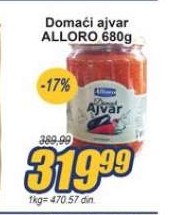 Domaći ajvar Alloro, 680 g, Alloro