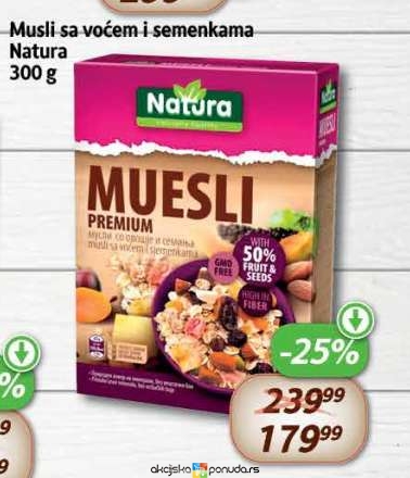 Natura musli sa voćem i semenkama, 300g, Natura