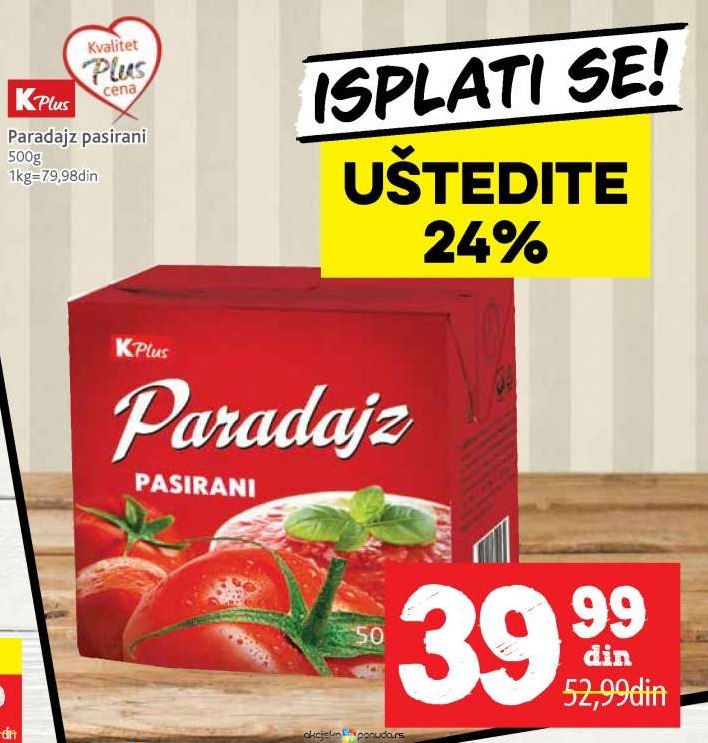 Pasirani paradajz K Plus, 500g, K plus