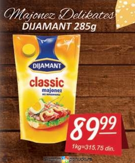 Majonez Dijamant Classic, 285g, Dijamant