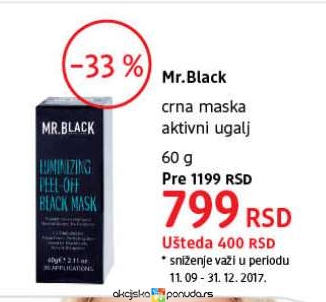 Mr.Black crna maska aktivni ugalj, 60g, Mr.Black