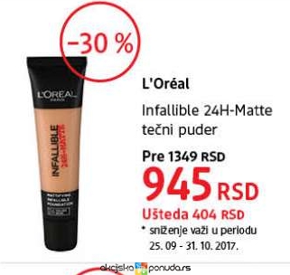 Loreal Infallible 24h-matte tečni puder, Loreal