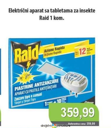 Raid električni aparat sa tabletama protiv komaraca, Raid