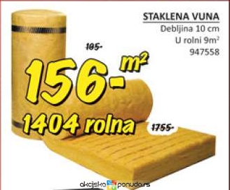 Staklena vuna debljine 10cm, rolna 9m2, Građevina