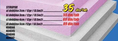 Stiropor ploče / tabla 2cm, 12gr, 0,5m2, Građevina