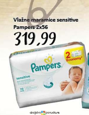 Pampers Sensitive vlažne maramice, 2x56, Pampers