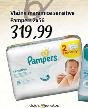 Pampers Sensitive vlažne maramice, 2x56, Pampers