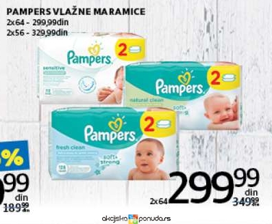 Vlažne maramice Pampers, 2x64, Pampers