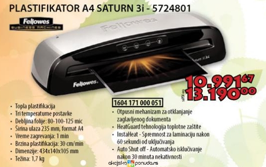 Plastifikator A4 Fellowes Saturn 3i 5724801, Fellowes