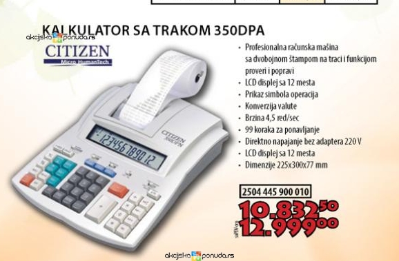 Kalkulator sa trakom Citizen 350DPA, Citizen