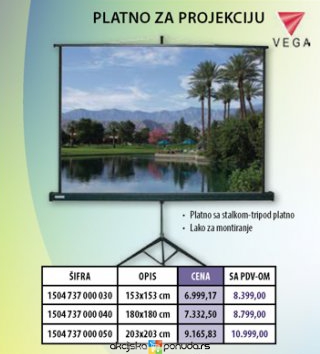 Platno za projektor 203x203 cm,