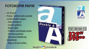 Fotokopir papir A4 80 g/m2 Double A,