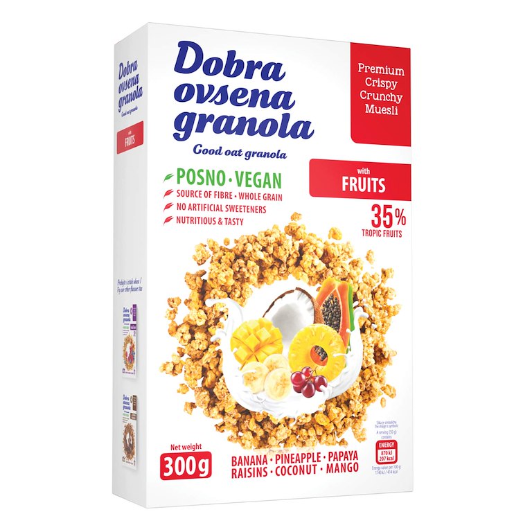 Dobra granola ovsena regular 35% tropsko voće 300g dobra