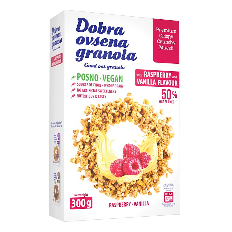 Dobra granola ovsena regular malina&vanila 300g dobra