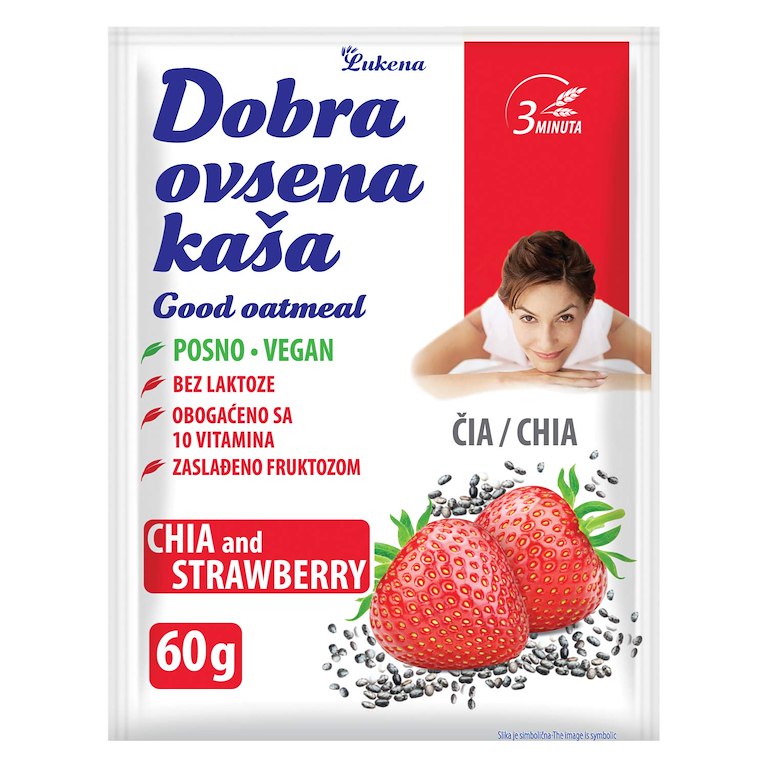 Dobra kaša ovsena regular čia&jagoda 60g dobra