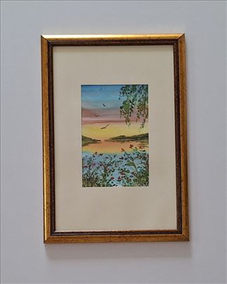 Slika - Letnji suton, akvarel.