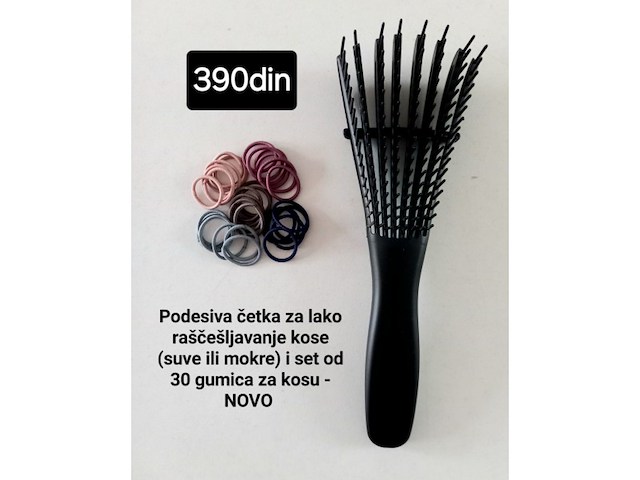 Podesiva crna četka za kosu i 30 gumica - NOVO