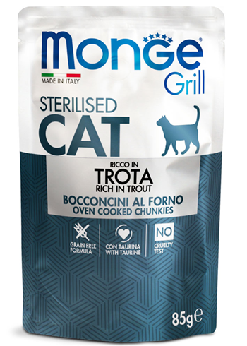 Monge Grill Sterilised Grain Free sosić za mačke sa pastrmkom u želeu 85g