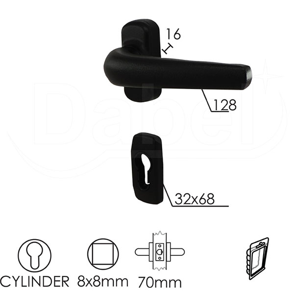 Kvaka rozeta za alu vrata AL1 RAL9005txt 32/68/16/110/8/9mm Cil vrata 40mm DBP3