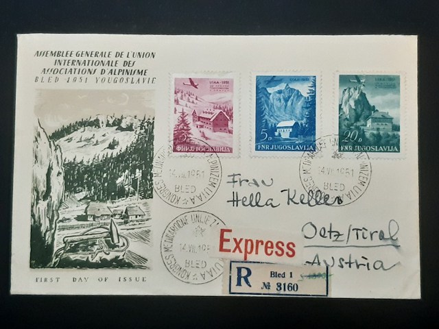 Jugoslavija 1951. UIAA planinari Bled # FDC putovalo