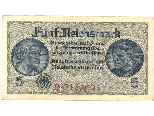 Nemacka okupacija 5 reichsmark 1940 - 1945
