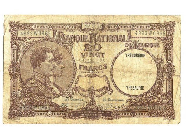 Belgija 20 francs 27.7.1928