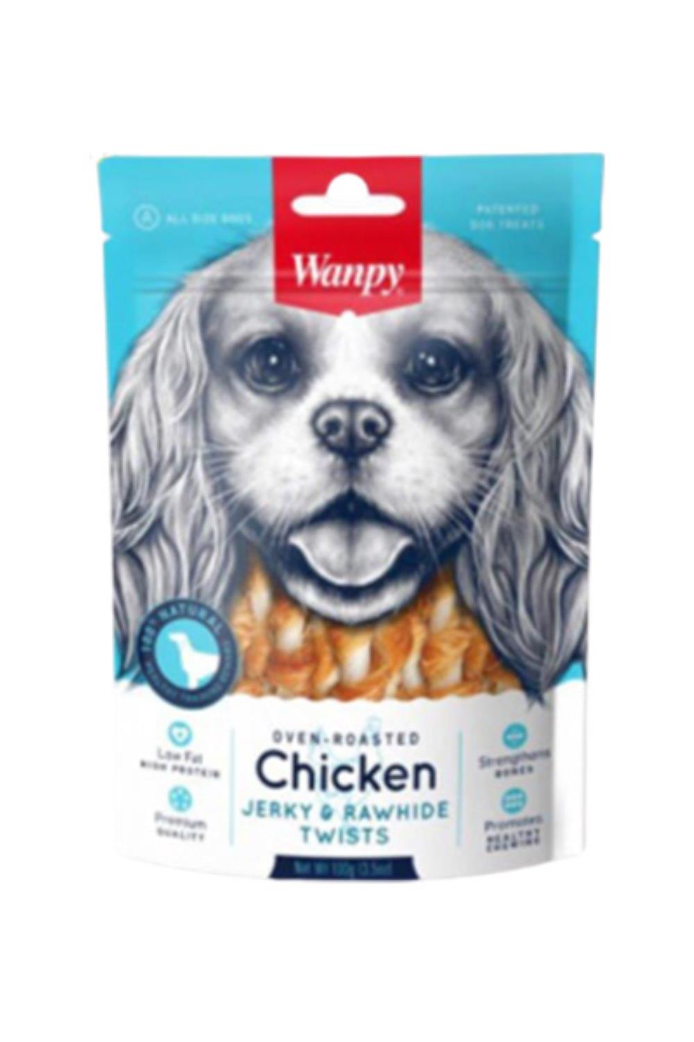 WANPY CHICKEN JERKY & RAWHIDE TWISTS 100G