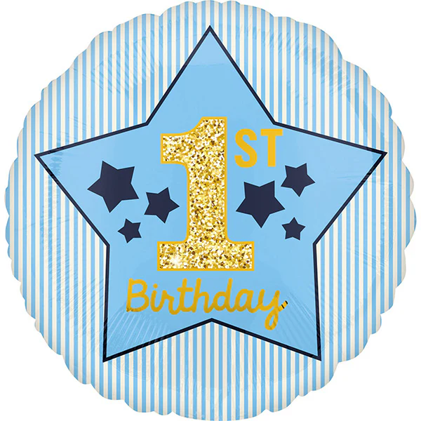 1st Birthday Blue & Gold Folija Balon