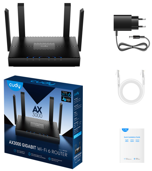 Cudy WR3000 AX3000 Dual Band 2.4+5Ghz Wi-Fi Ruter 1W/4LAN Gbit,4x5dBi 160MHz, Wisp/AP/REP