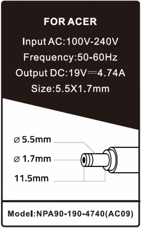 NPA90-190-4740 (AC09) ** Gembird punjac za laptop 90W-19V-4.74A, 5.5x1.7mm yellow