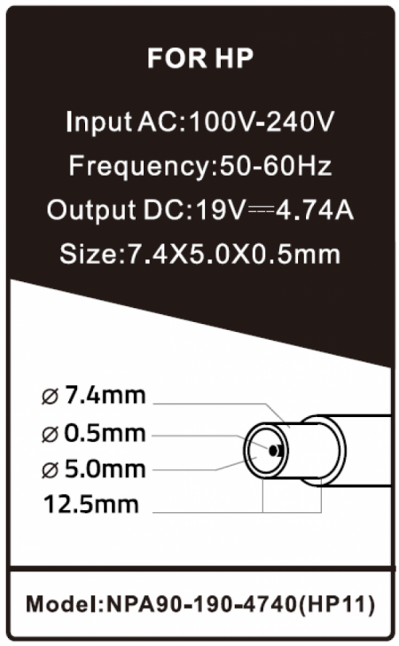 NPA90-190-4740 (HP11) ** Gembird punjac za laptop 90W-19V-4.74A, 7.4x5.0mm black PIN