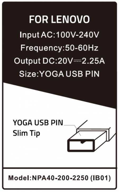 NPA40-200-2250 (IB01) ** Gembird punjac za laptop 40W-20V-2.25A, USB Yellow PIN