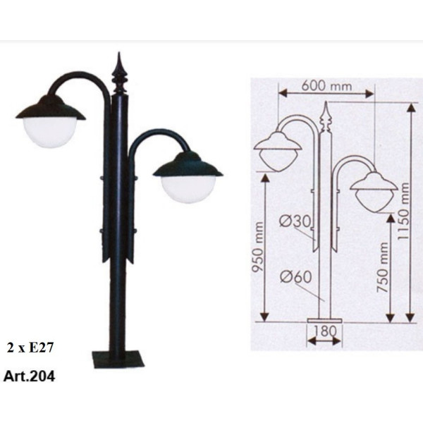 Baštenska stubna lampa 2xE27 VISIBABA DUPLA-2S crna