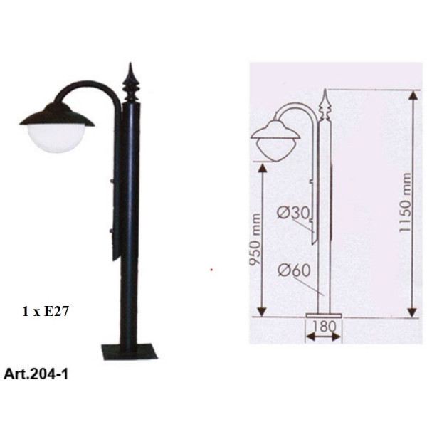 Baštenska stubna lampa 1xE27 VISIBABA-1S crna