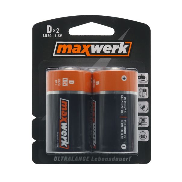 MAXWERK Baterija alkalna D LR20 1.5v 2/1