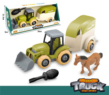 Farmerski traktor sa prikolicom i konjem ( 643898 )
