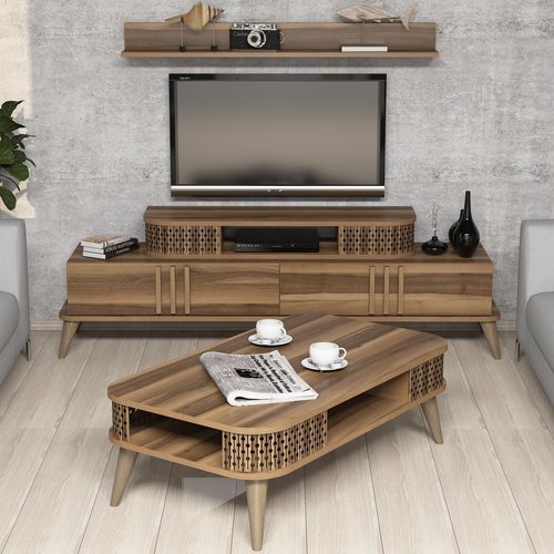 Eylül - Walnut Walnut Living Room Furniture Set