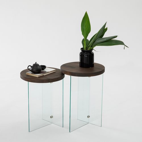 Serenity 2 - Transparent, Walnut Transparent Walnut Coffee Table Set