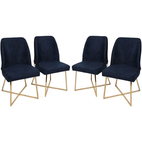 Madrid 908 V4 Gold Dark Blue Chair Set (4 Pieces)
