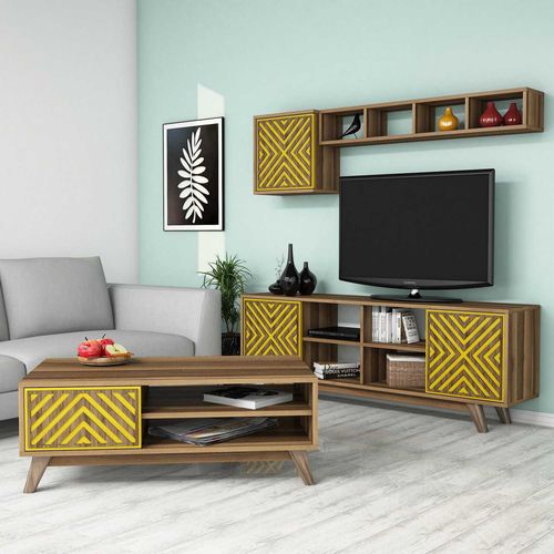 Inci - Walnut, Yellow Walnut Yellow Living Room Furniture Set