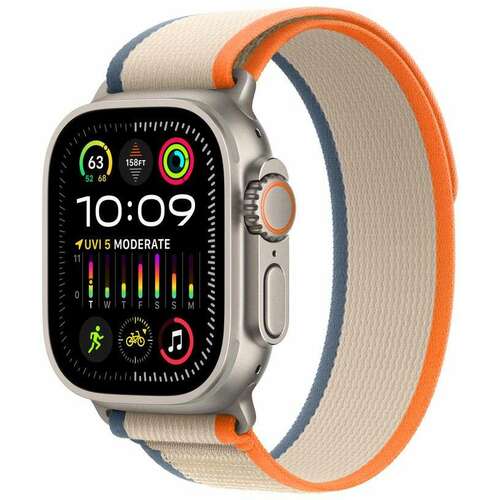 APPLE Watch Ultra2 Cellular, 49mm Titanium Case with Orange/Beige Trail Loop - M/L mrf23se/a