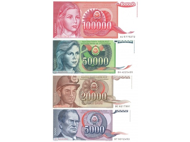 Jugoslavija lot 5.000 - 100.000 Dinara 1985/1989 UNC
