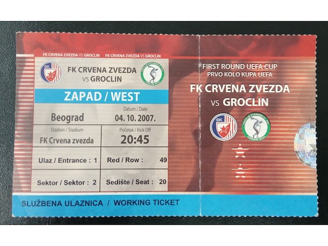 FUDBAL: CRVENA ZVEZDA - GROCLIN 04.10.2007